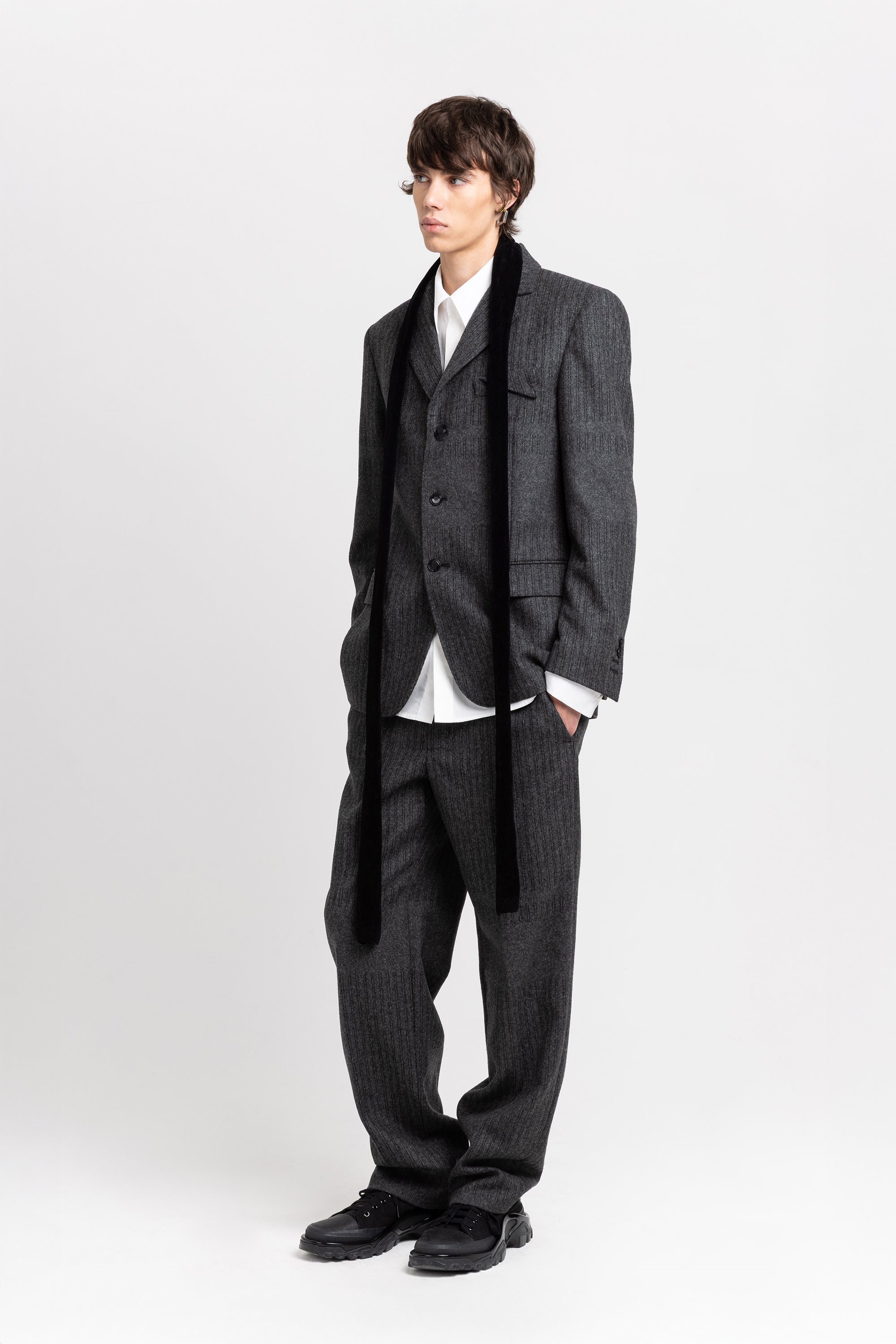 Grey & green striped flannel tailored pants – NEHERA